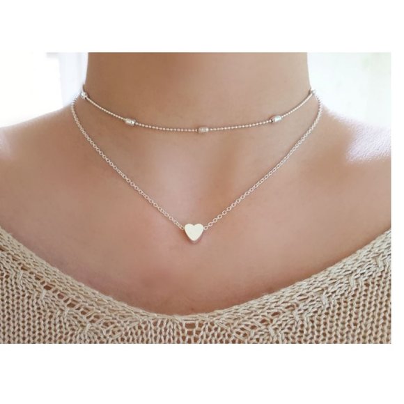 Meraki Jewelry | Jewelry | Layered Heart Choker Necklace Silver | Poshmark